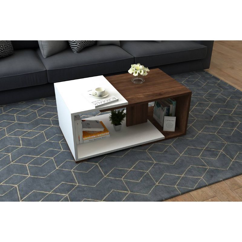 Coffee Table, 90 cm, Brown/White - T-012 | كيميت - kemitt