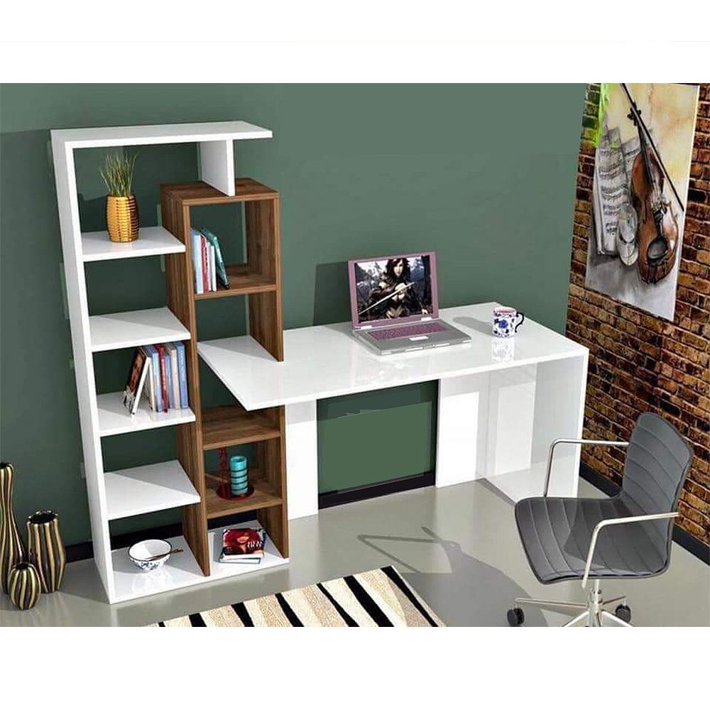 Desk with shelves, 140 cm, Brown / White - ADS9 | كيميت - kemitt