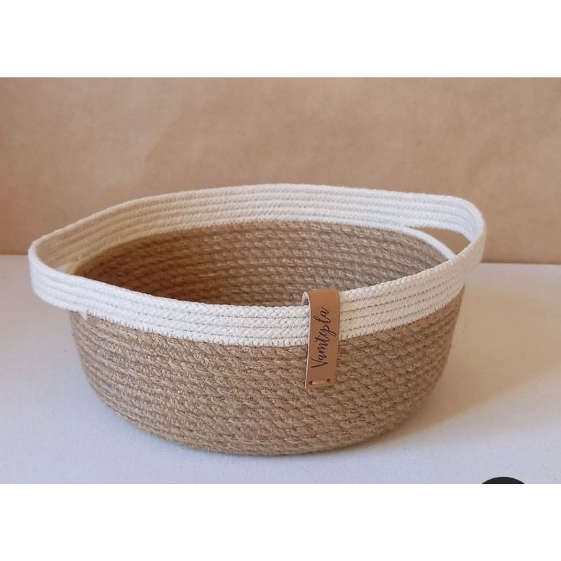 Small Decorative Storage Basket, Beige/White - B306 | كيميت - kemitt