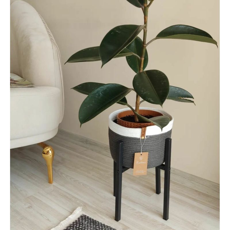 Handmade Plant Pot, 20 cm, Grey/White - B508 | كيميت - kemitt