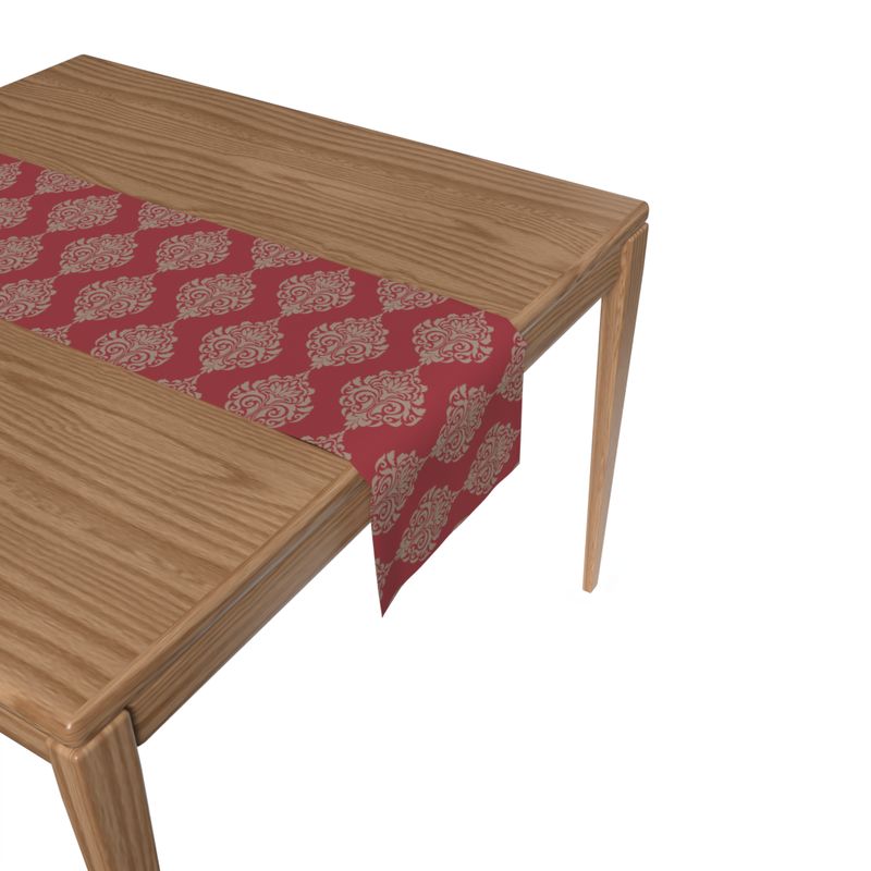 Damask Red Table Runner, Velvet, Dark Red / Beige - AR357 | كيميت - kemitt