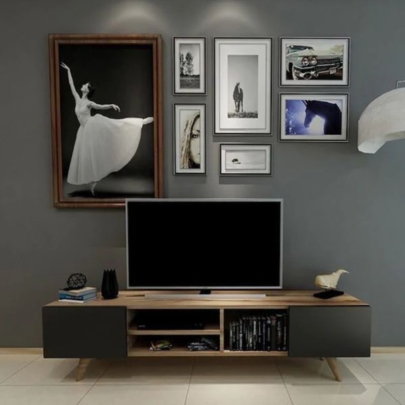 TV Unit, 180 cm, Black / Wooden - CP810 | كيميت - kemitt