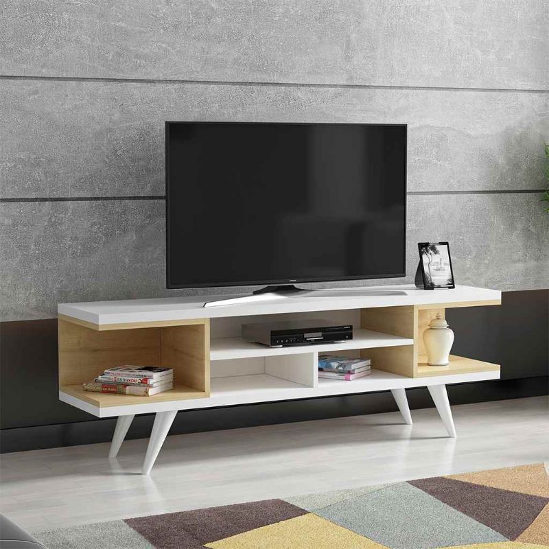 TV Unit, 150 cm, White / Light Wooden - CP824 | كيميت - kemitt