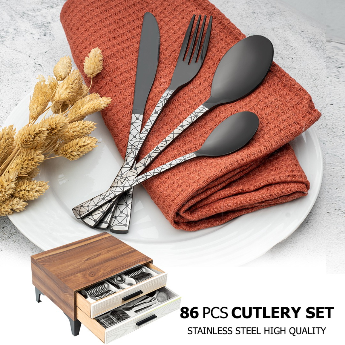 Spoon Set, 86 Piece, Black - KM-EG84-91 | كيميت - kemitt