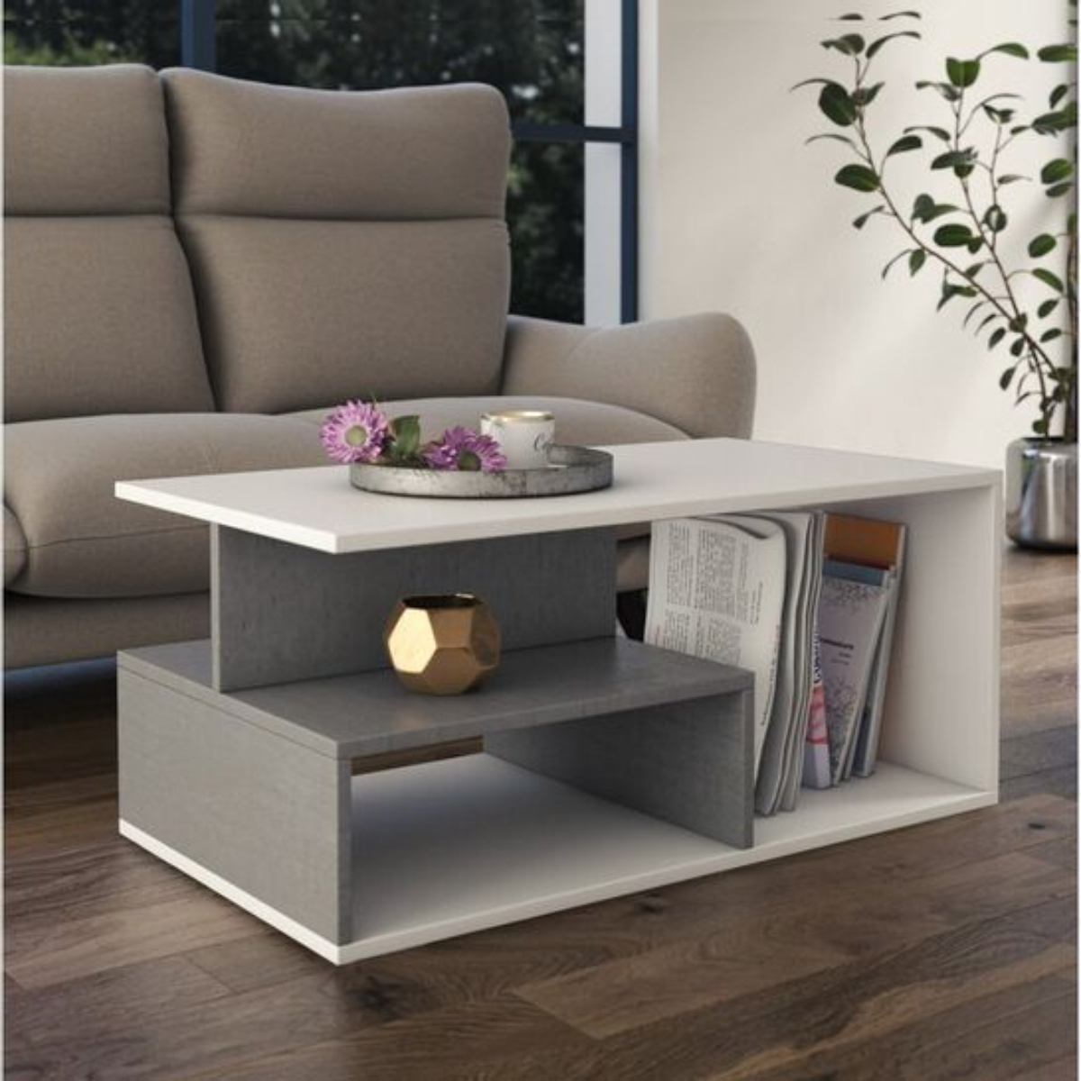 Table, 80 cm, White And Grey - KM-EG35-49 | كيميت - kemitt