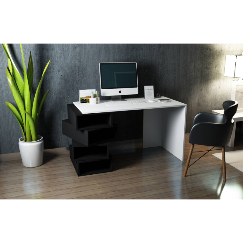 Desk, 130 cm, White/Black - KM-EG28-296 | كيميت - kemitt