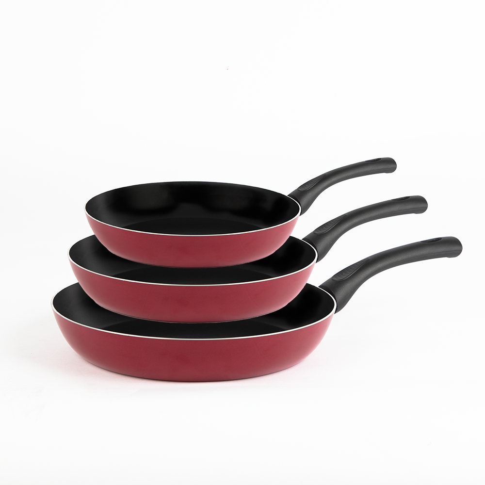 Frying Pans Set, 3 Pcs, Red/Black - KM-EG64-09 | كيميت - kemitt